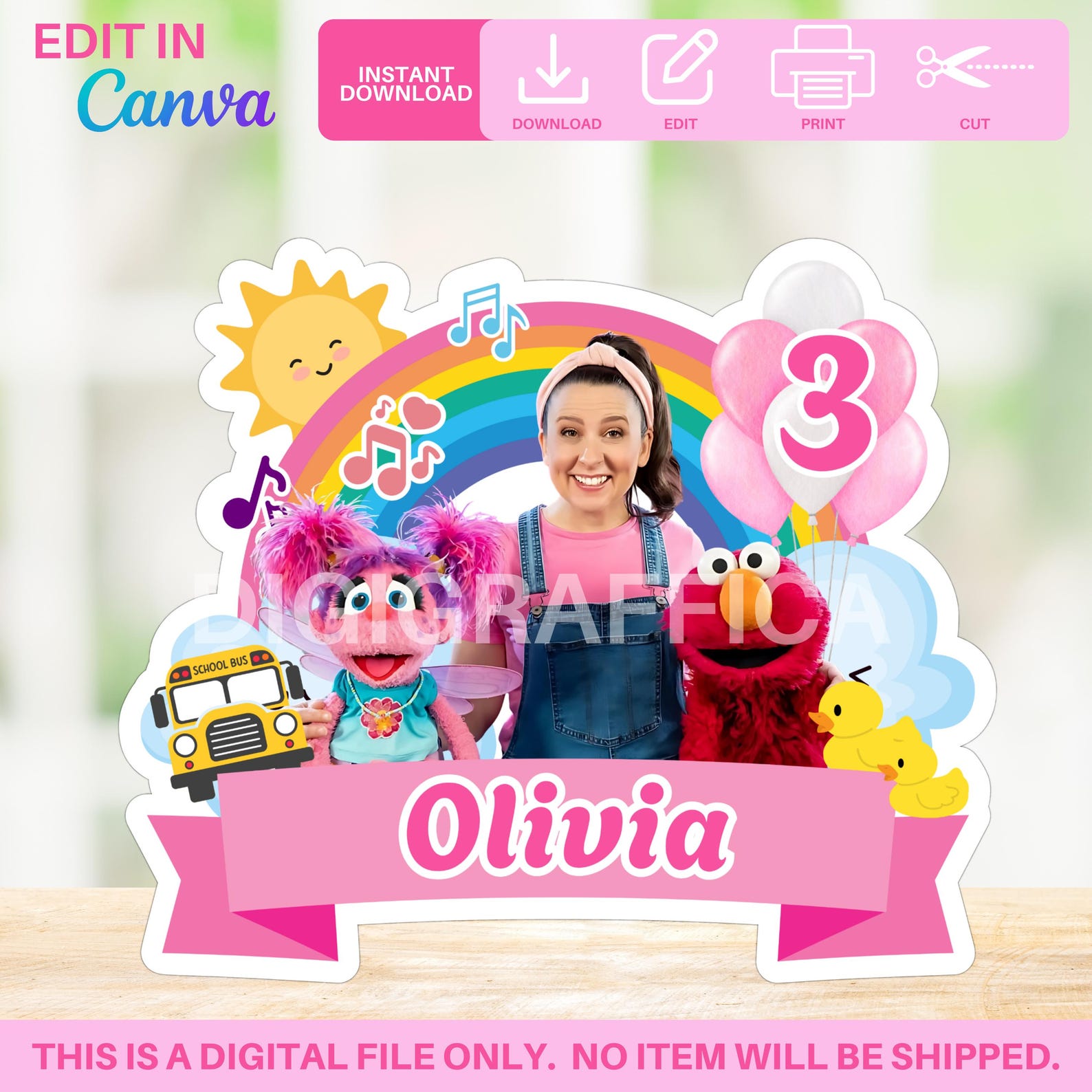 Pink Miss Rachel Printable Birthday Cake Topper, Editable Canva Party ...