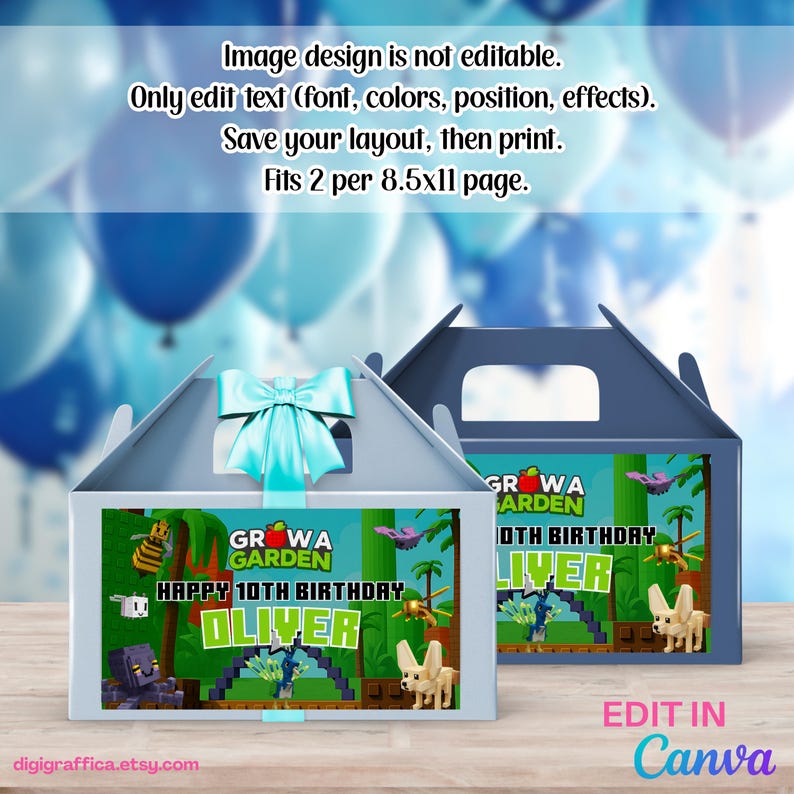 Editable Roblox Gable Box Template: Grow a Garden Party Favor (digital ...