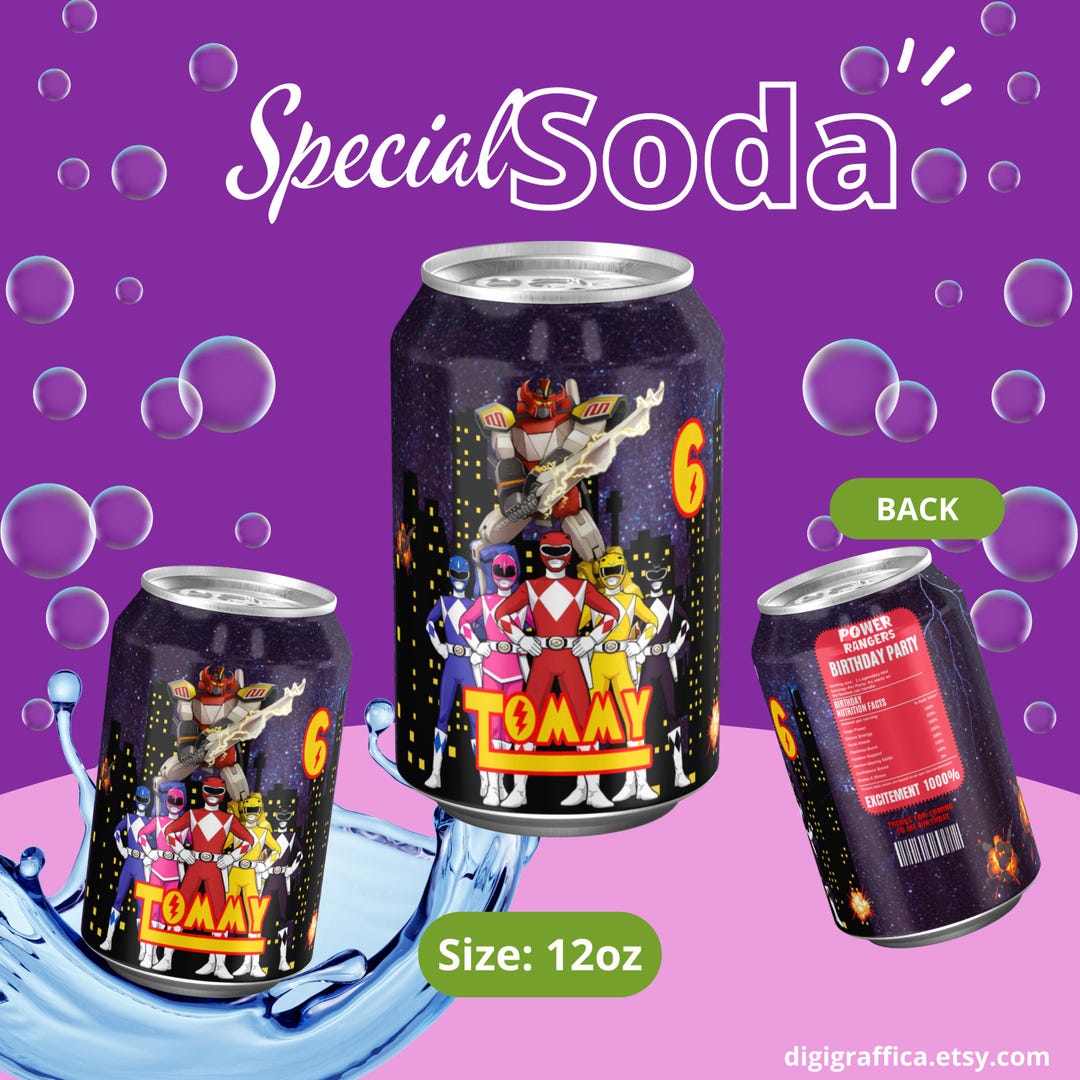 Editable Power Rangers Superhero Soda Can Canva Editable Template ...