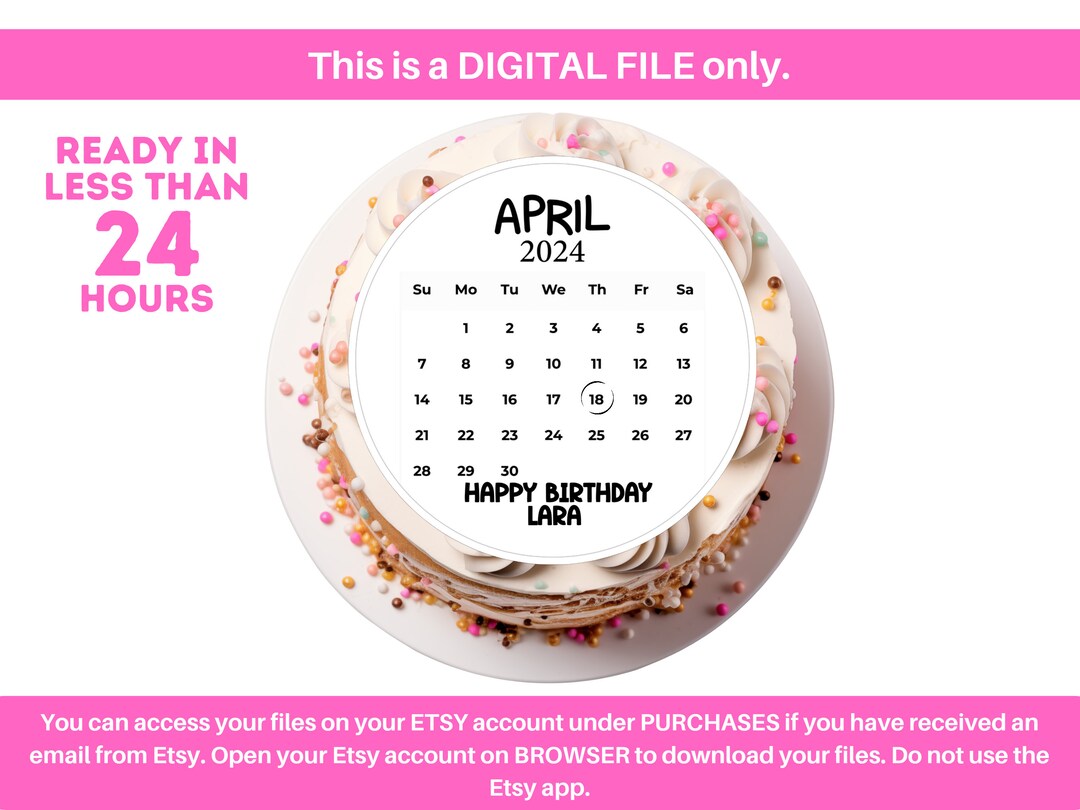 Calendar Cake Topper Design , Calendar Cake Topper, Calendar on Cake ...