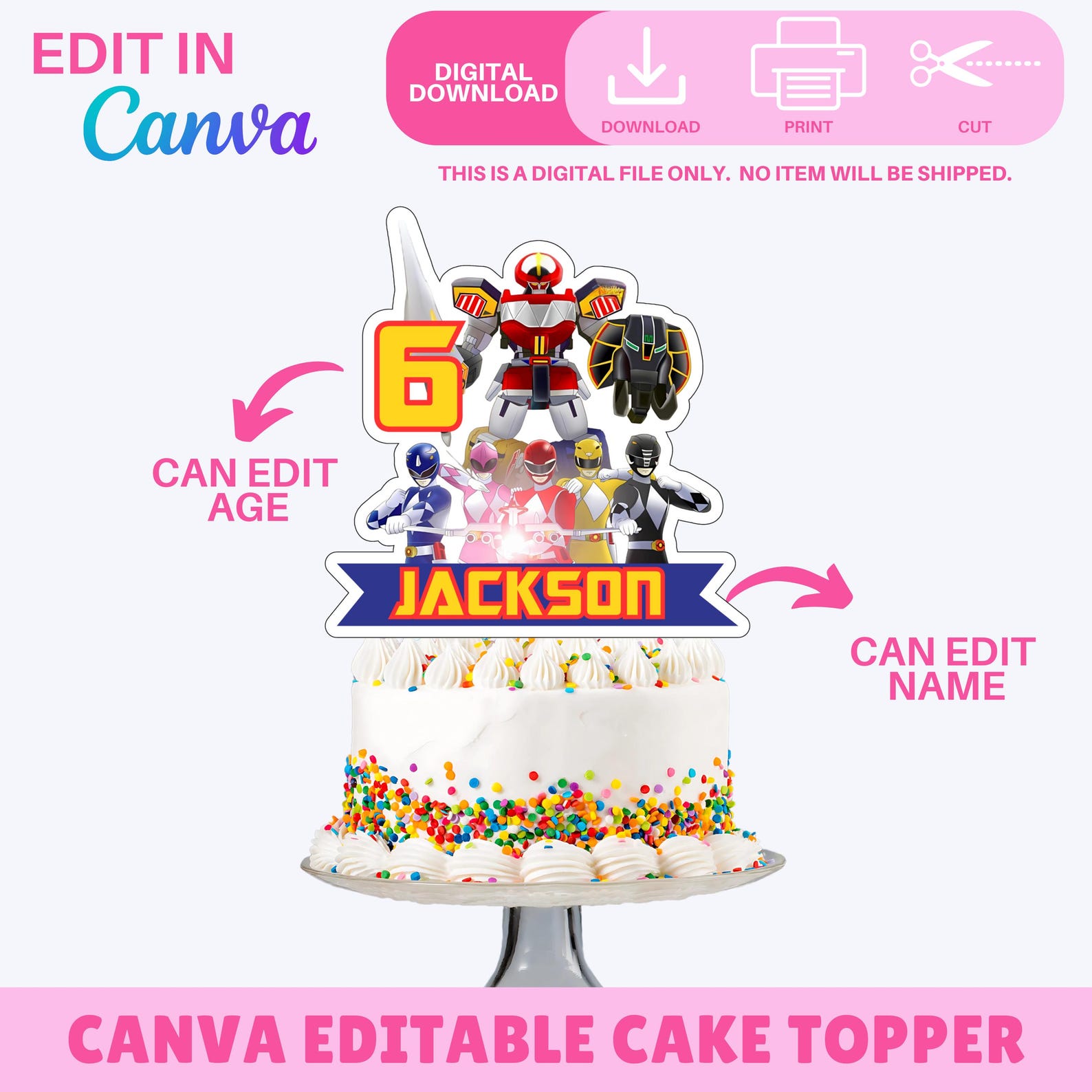 Canva Editable Power Rangers Cake Topper, Rangers Cake Topper, Digital ...