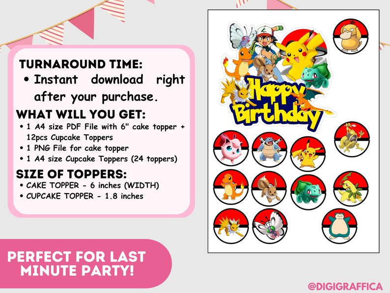 P0kem0n Instant Download Cake Topper, Digital File Download, Cake ...