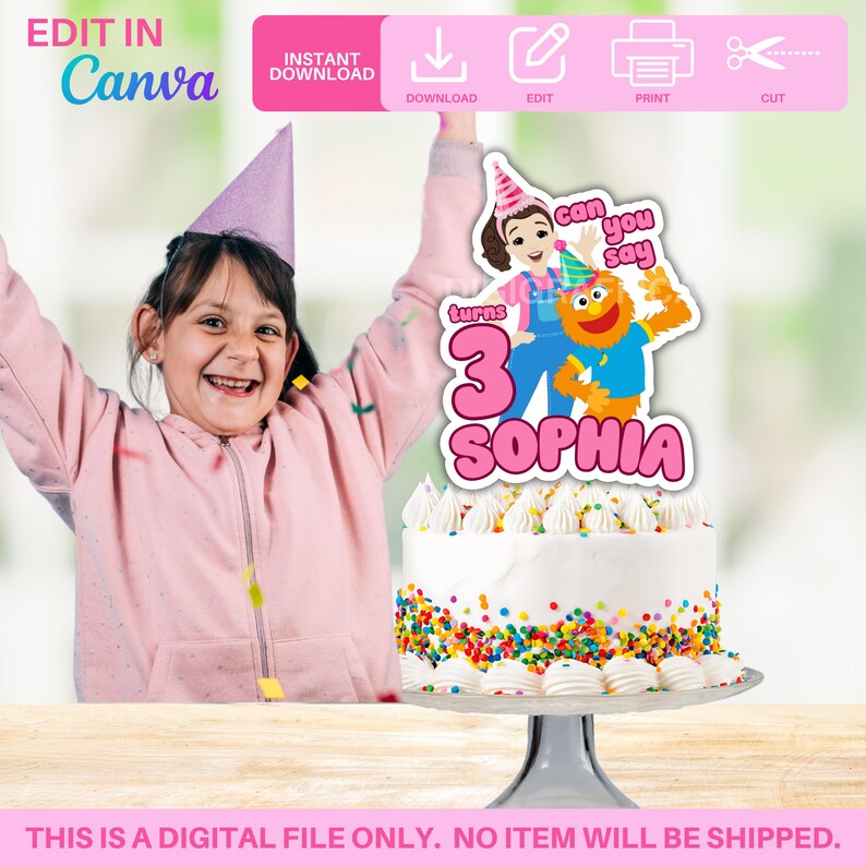 Pink Ms Rachel Inspired Digital Printable Cake Topper | Edit in Canva ...