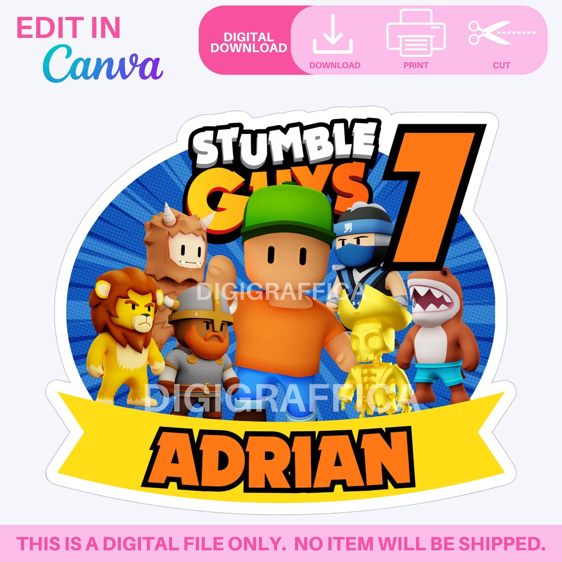 Stumble Guys Cake Topper Template: Editable Birthday Party Decoration ...