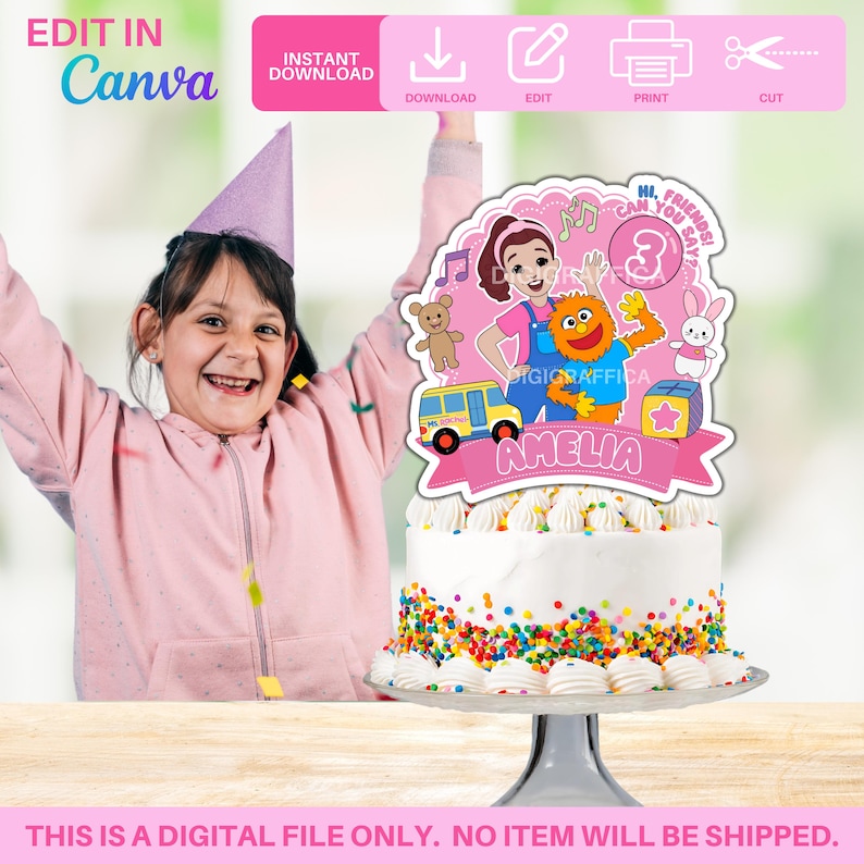 Ms. Rachel Cake Topper: Printable Editable Birthday Party Decoration ...