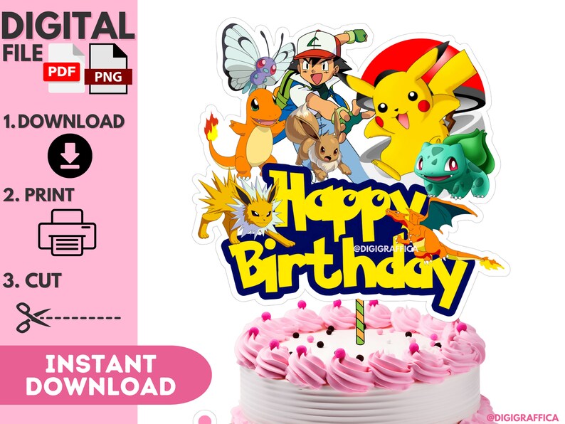 P0kem0n Instant Download Cake Topper, Digital File Download, Cake ...