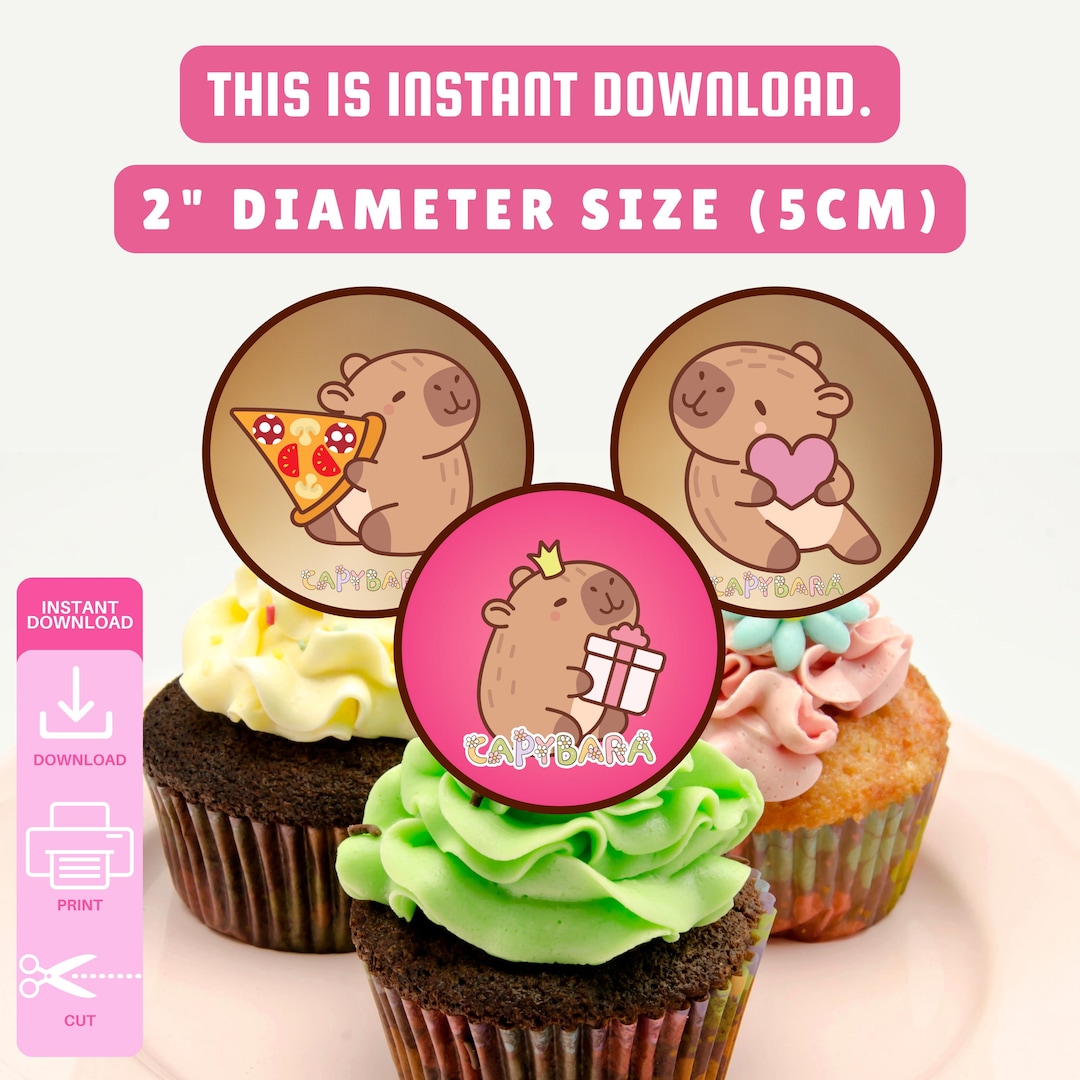 Capybara Digital Cupcake Toppers: 12 Printable Designs (PNG & PDF ...