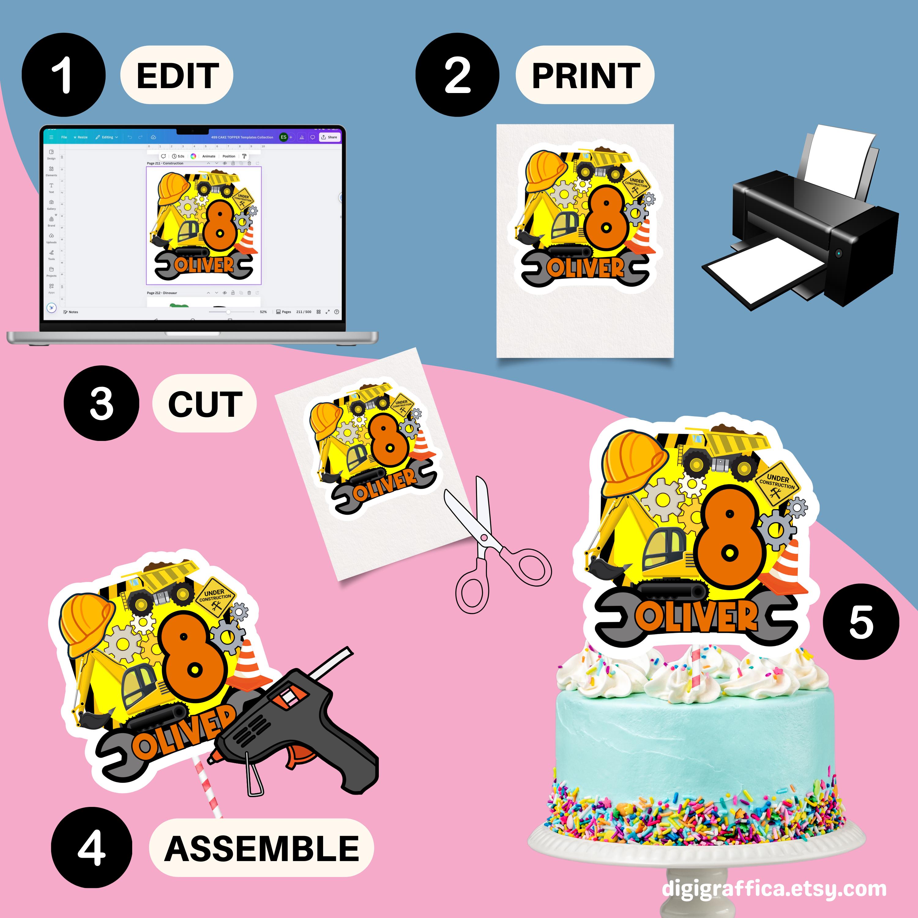 20 Canva Cake Topper Templates | Kids Birthday Party Decor (digital ...
