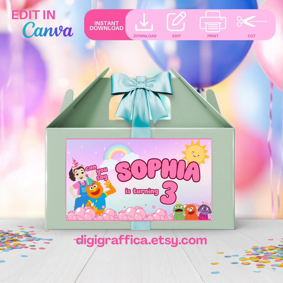 Editable Ms Rachel Gable Box Template | Edit in Canva | Party Bags ...