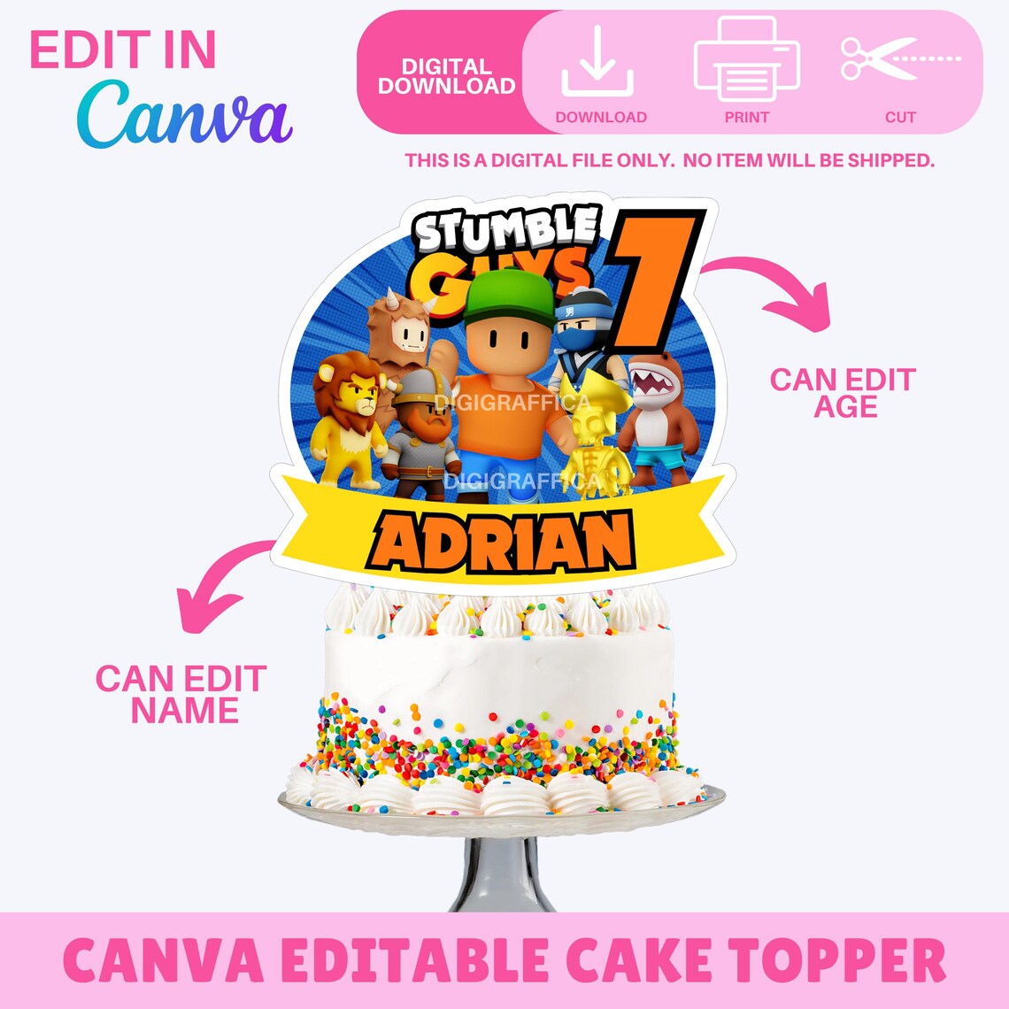 Stumble Guys Cake Topper Template: Editable Birthday Party Decoration ...