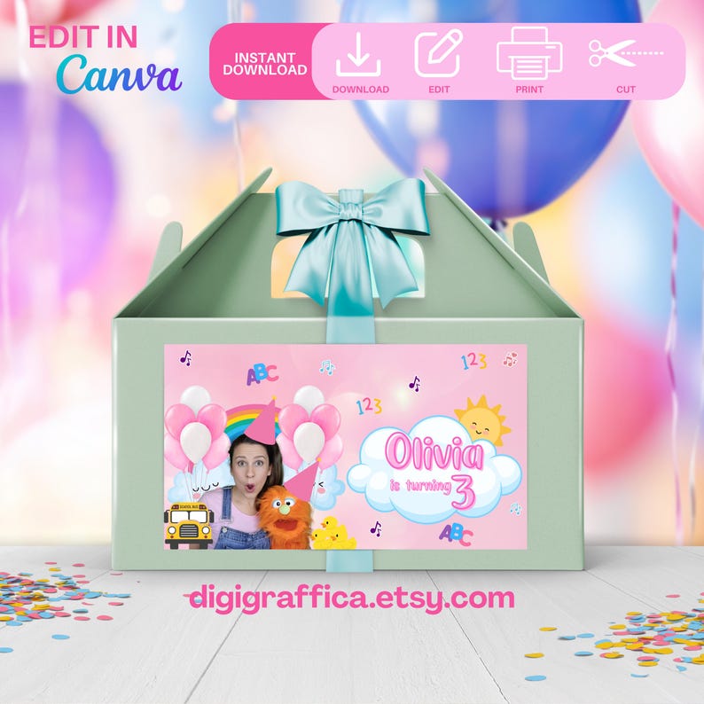 Editable Ms Rachel Gable Box Template | Edit in Canva | Party Bags ...