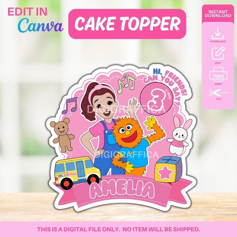 Ms. Rachel Cake Topper: Printable Editable Birthday Party Decoration ...