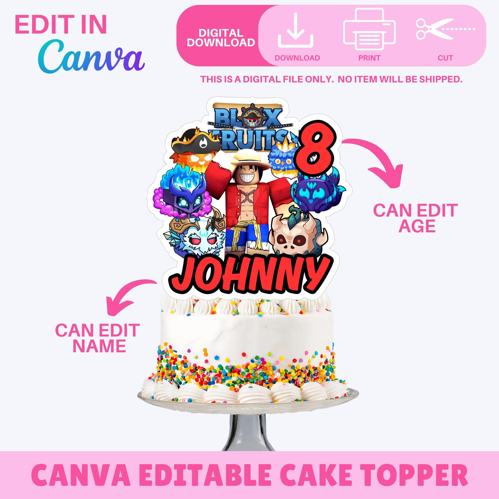 Game Fruits Cake Topper | Editable Canva Template | Printable Birthday ...