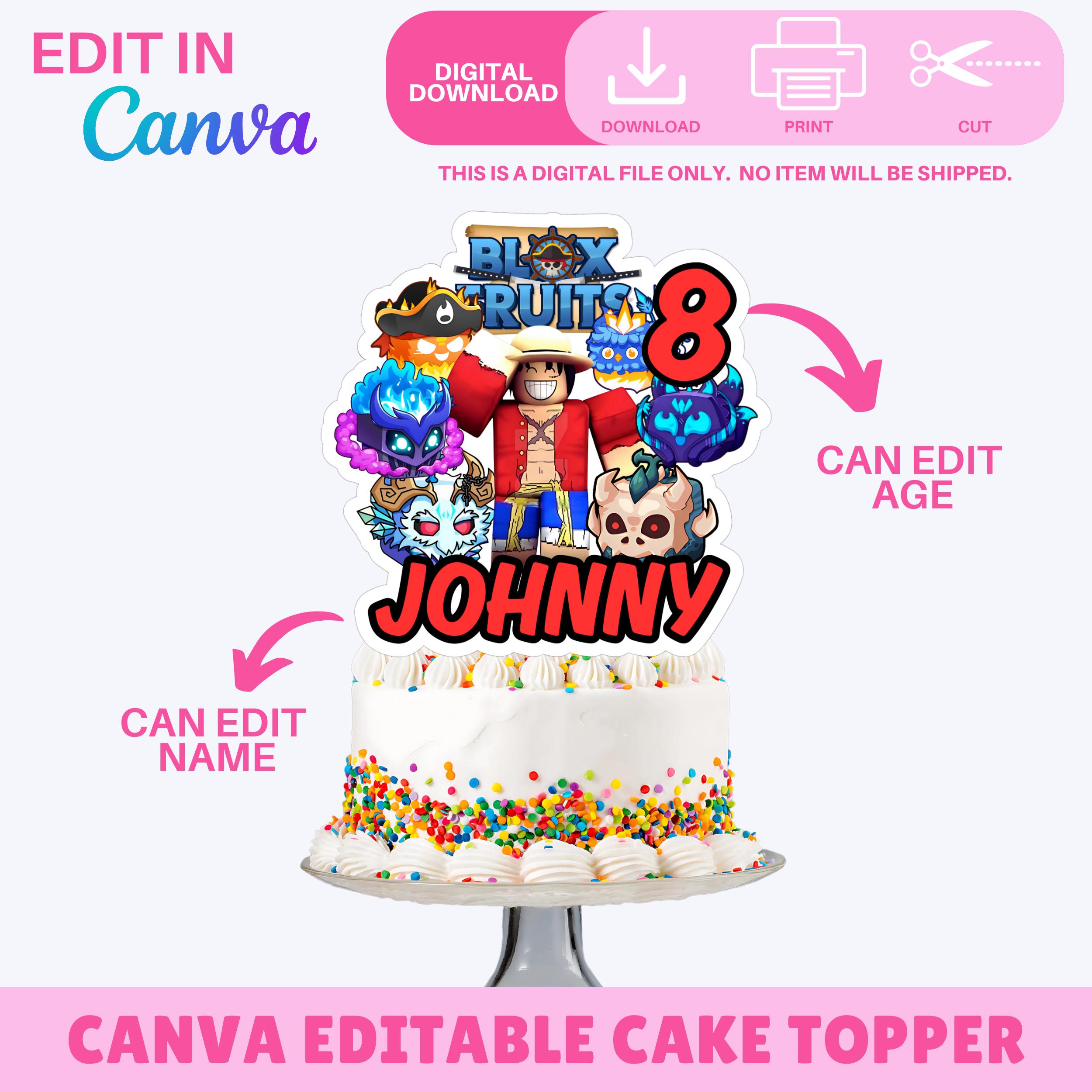 Editable Blox Fruits Printable Birthday Cake Topper, Editable Canva ...