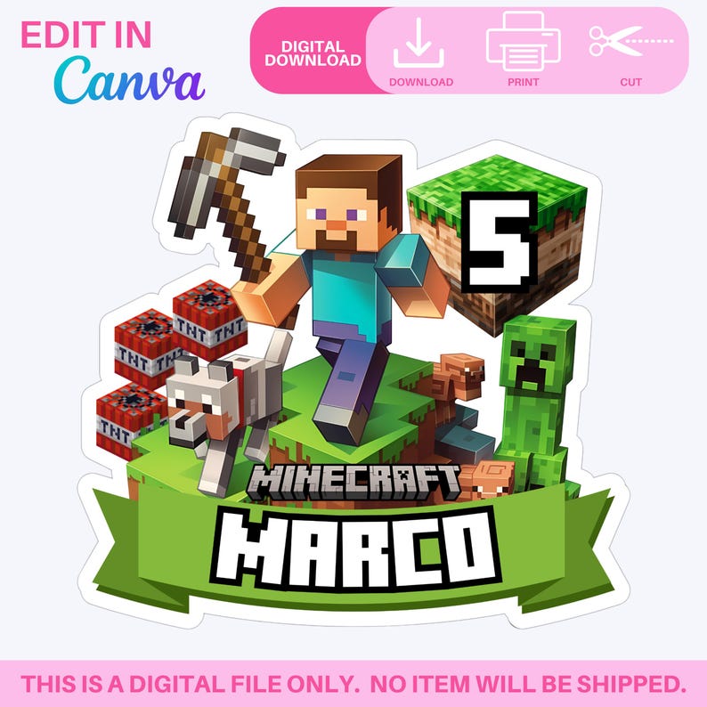 Canva Editable Gamer Cake Topper, Minecrafter Birthday, Gamer Cake ...