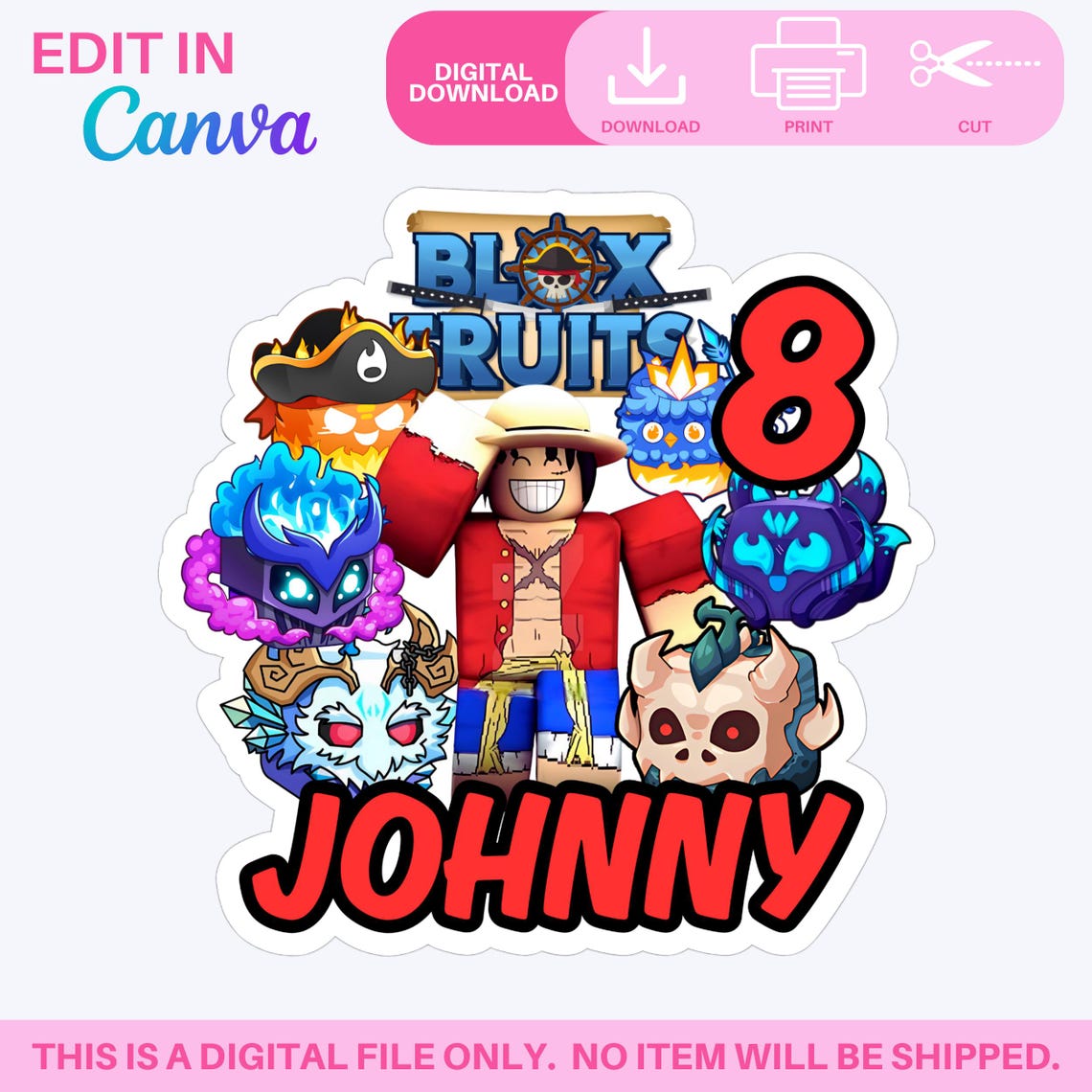 Blox Fruits Cake Topper | Editable Canva Template | Printable Birthday ...