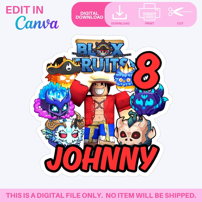 Blox Fruits Cake Topper: Editable Birthday Party Decor (digital ...