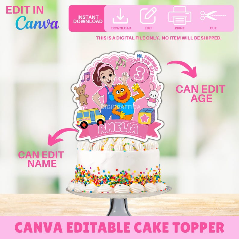 Ms. Rachel Cake Topper: Printable Editable Birthday Party Decoration ...
