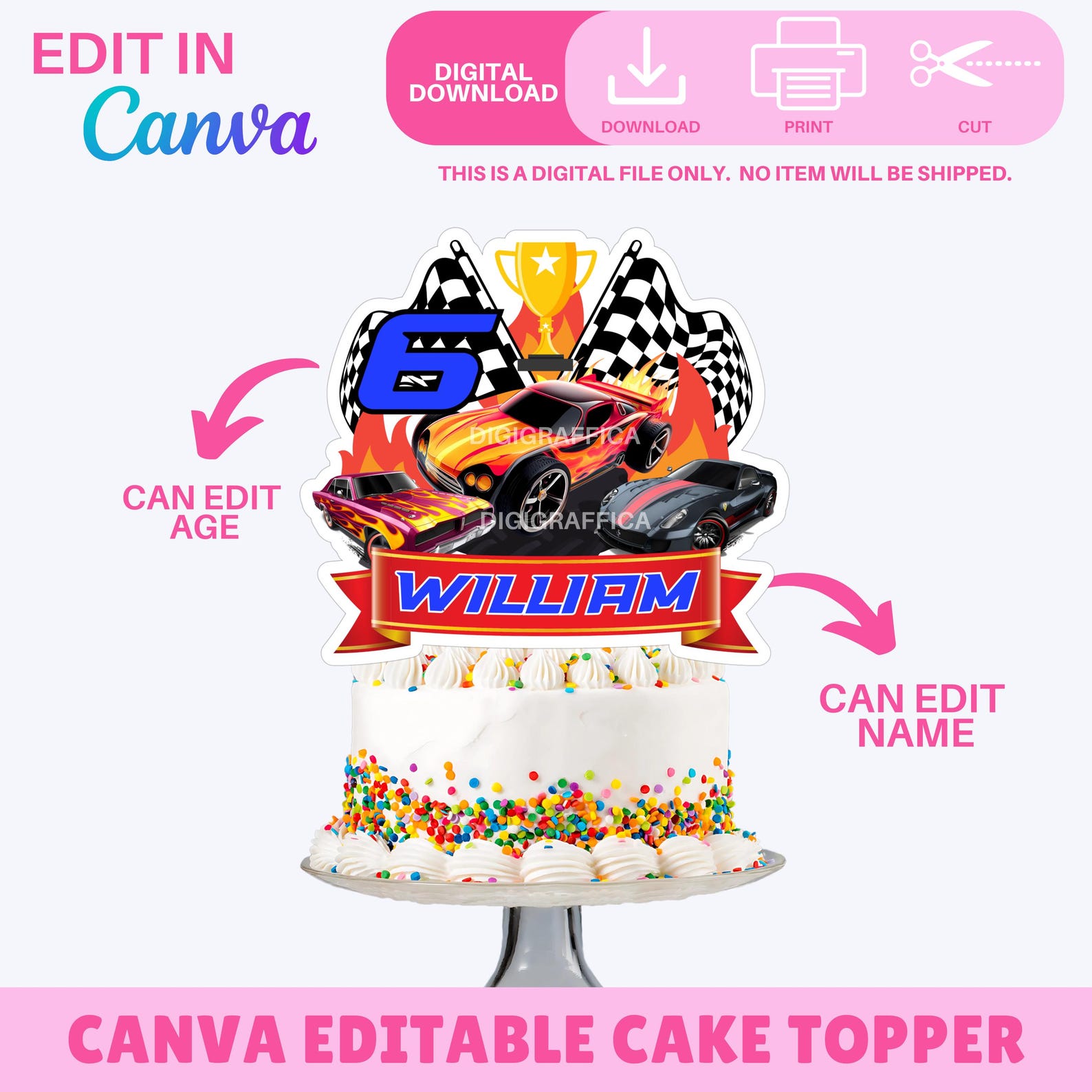 Editable Hot Wheels Car Printable Digital Birthday Cake Topper ...