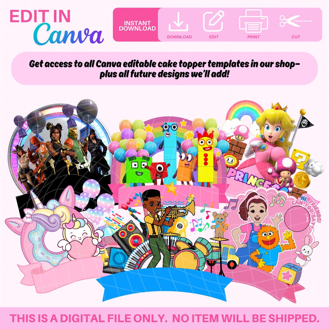 Cake Topper Templates Bundle: 79 Editable Canva Designs (PDF Download ...