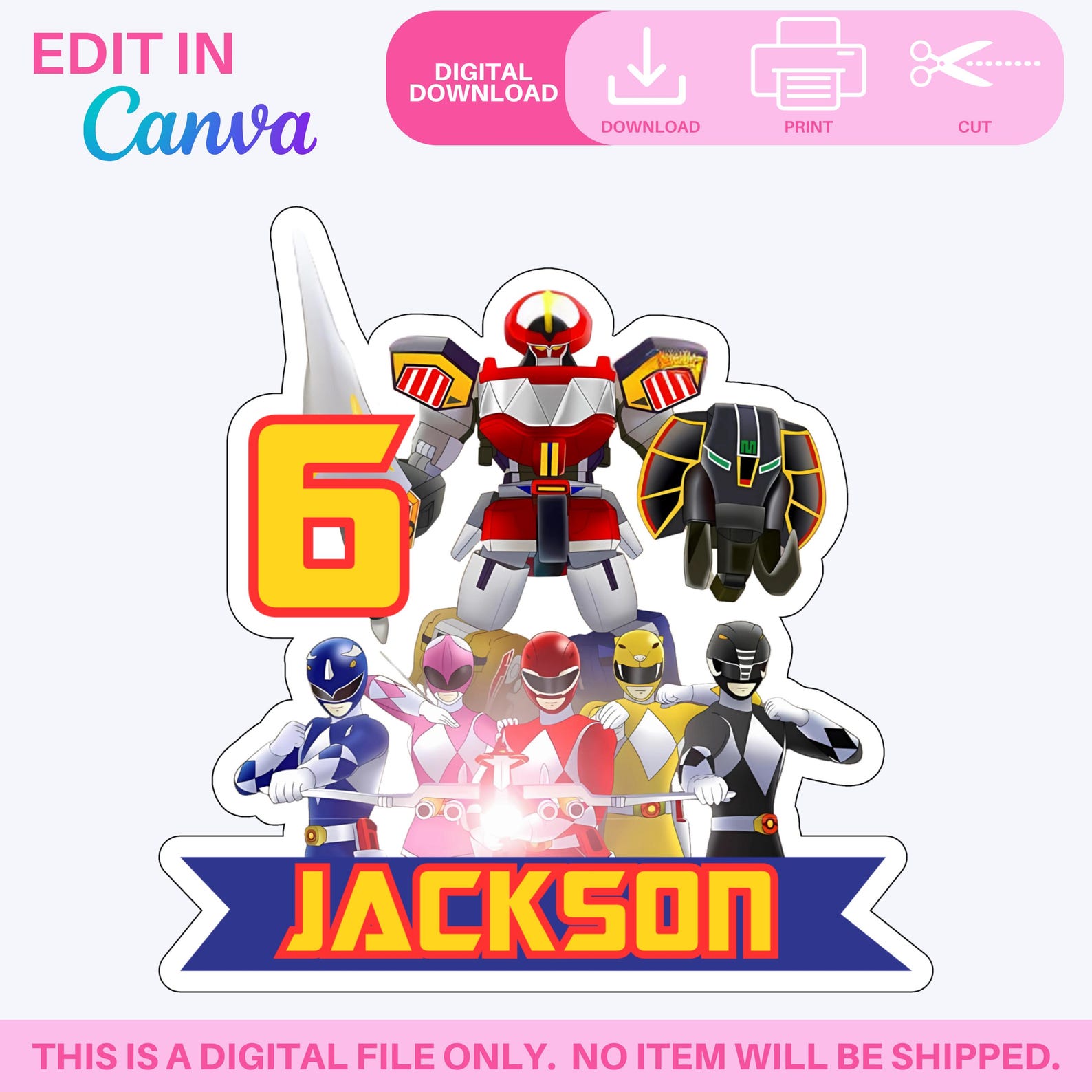 Canva Editable Power Rangers Cake Topper, Rangers Cake Topper, Digital ...