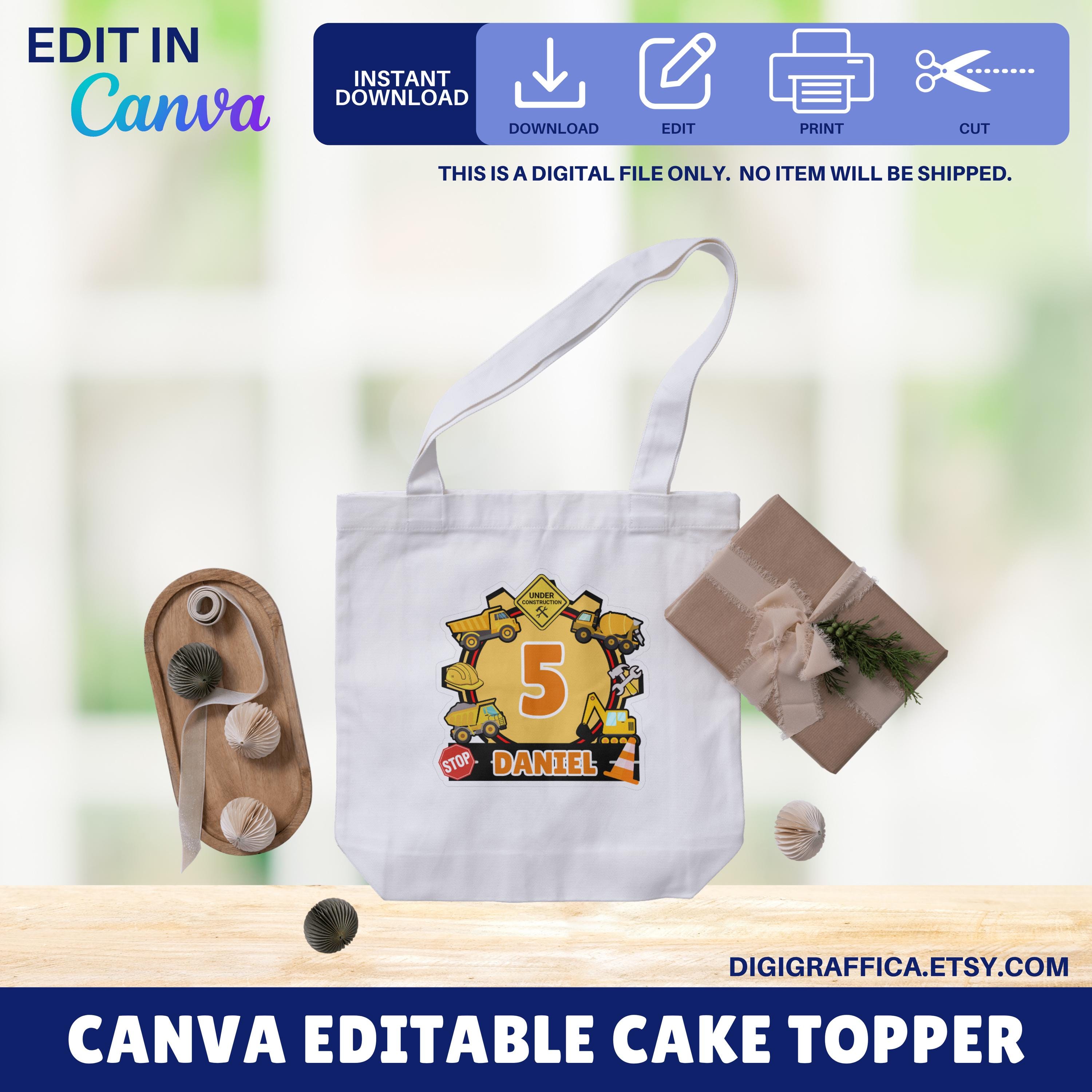 Editable Constructions Trucks Printable Digital Birthday Cake Topper ...