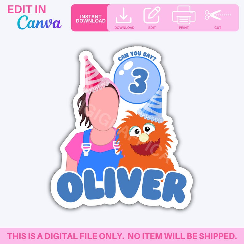 Blue Ms Rachel Cake Topper Canva Editable | Digital Birthday Topper ...