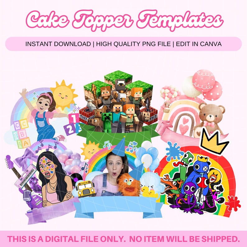 Cake Topper Templates Bundle: 79 Editable Canva Designs (PDF Download ...