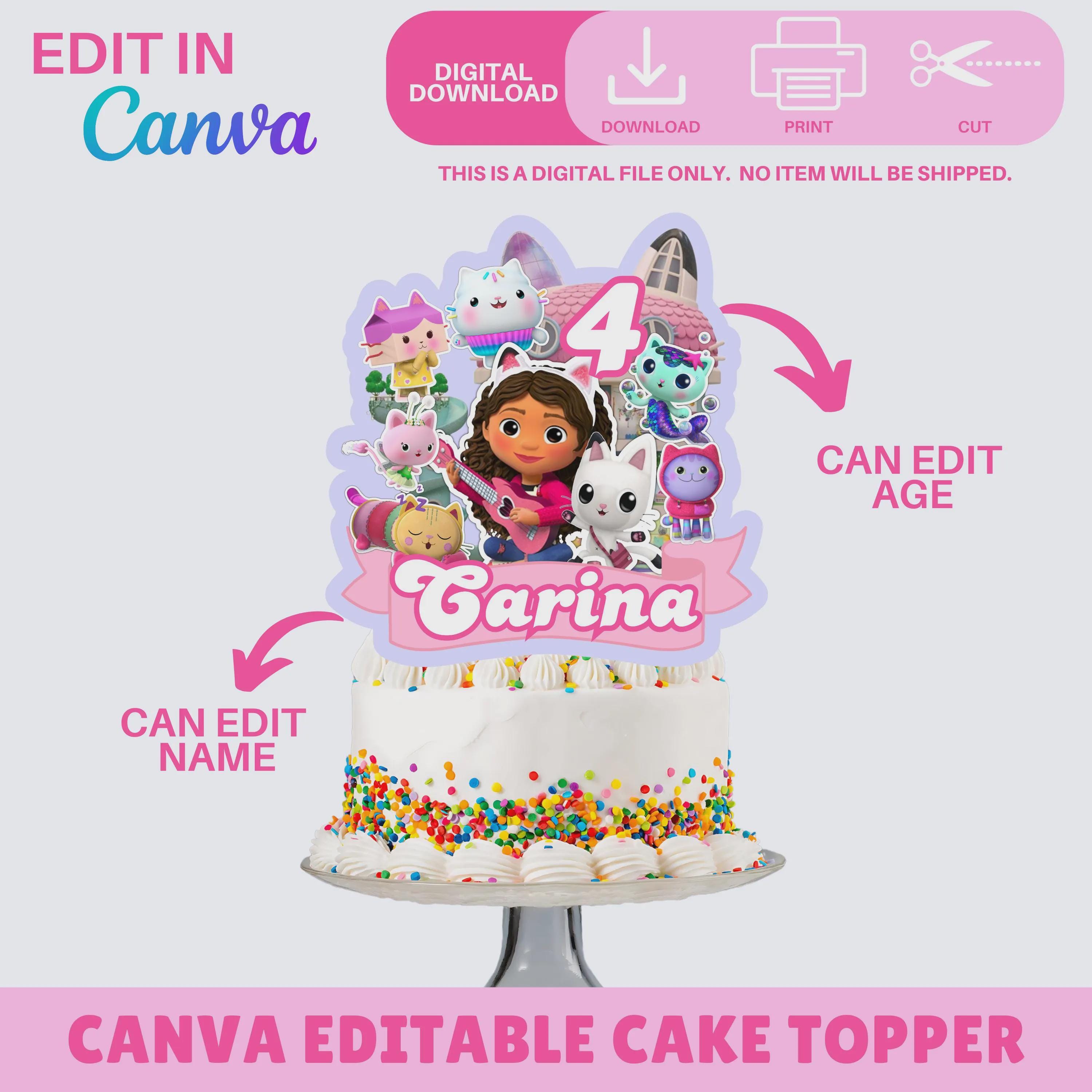 Gabby’s Dollhouse Cake Topper | Editable Canva Template | Digital Instant Download | Printable ...