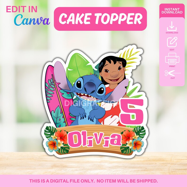 Blue Alien Cake Topper: Editable Canva Template (digital Download) - Etsy