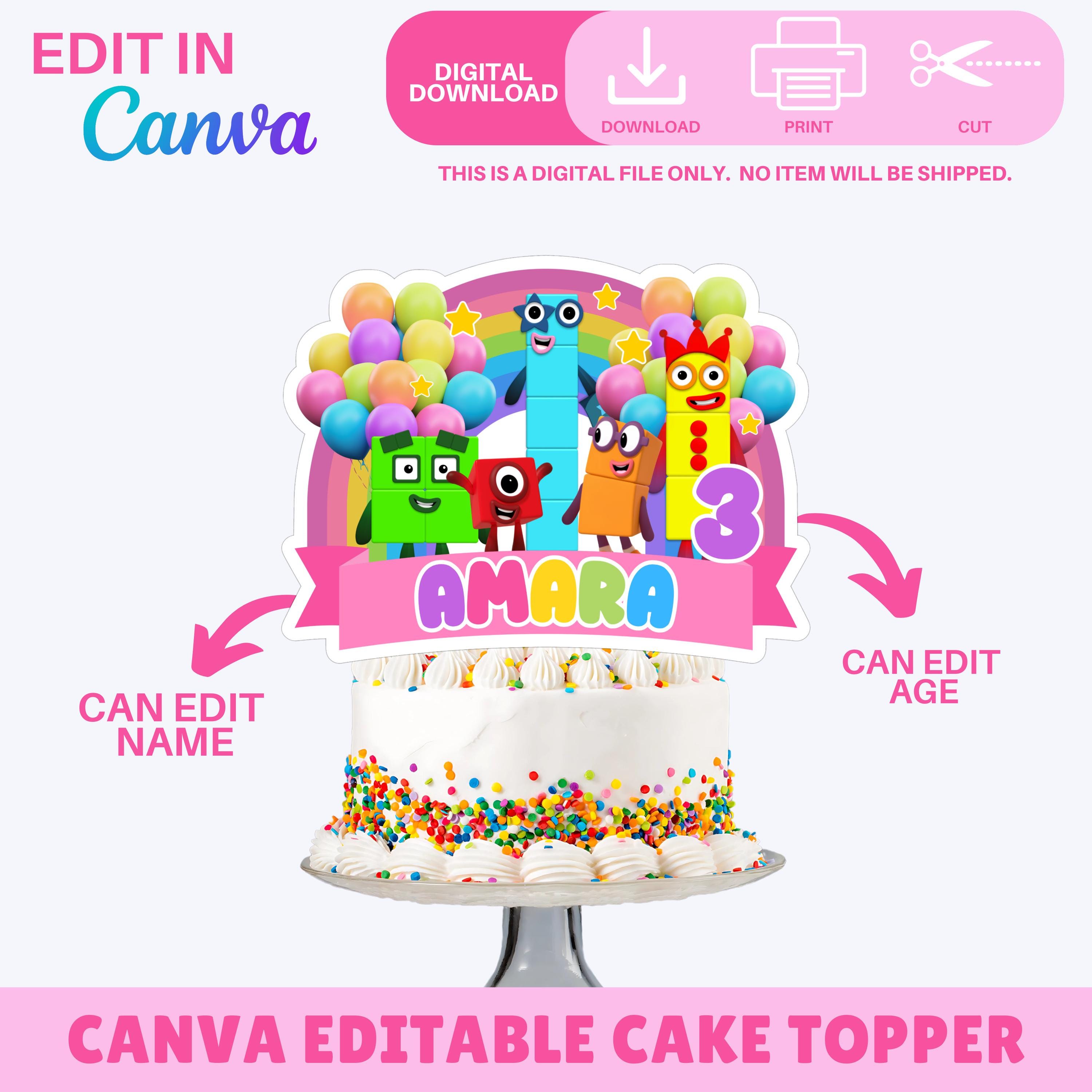 Pink Numberblocks Cake Topper for Girls | Canva Editable Template ...