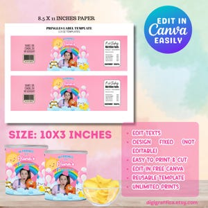 Editable Ms Rachel Birthday Pringles Can Label Template: Canva Editable ...