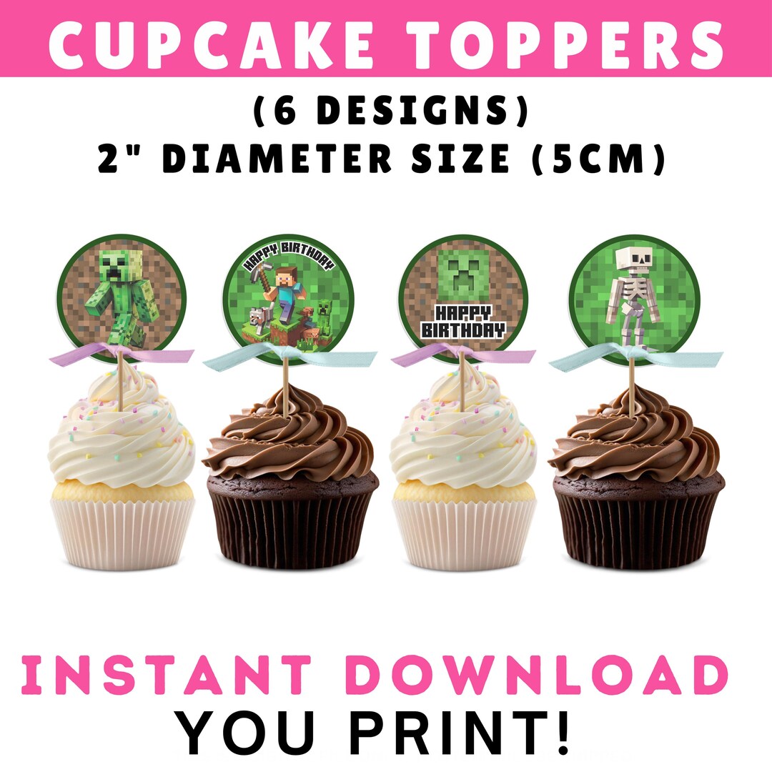 Miner Gaming Blocks Cupcake Toppers | 6 Designs | 12 per Sheet ...