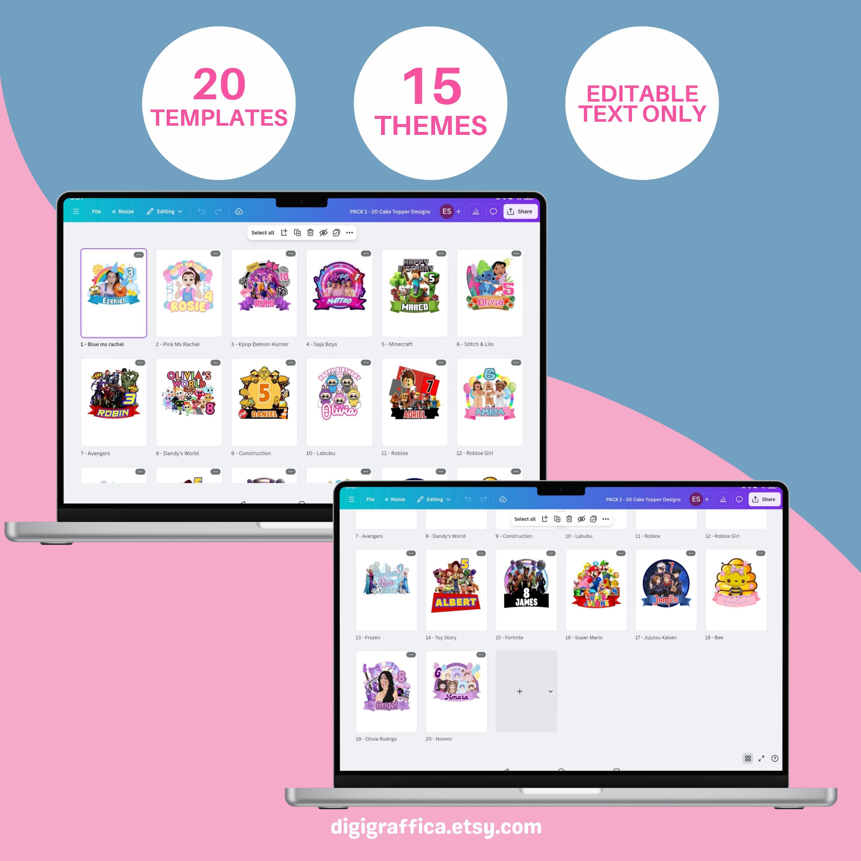 20 Canva Cake Topper Templates | Kids Birthday Party Decor (digital ...