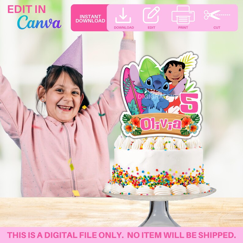 Blue Alien Cake Topper: Editable Canva Template (digital Download) - Etsy