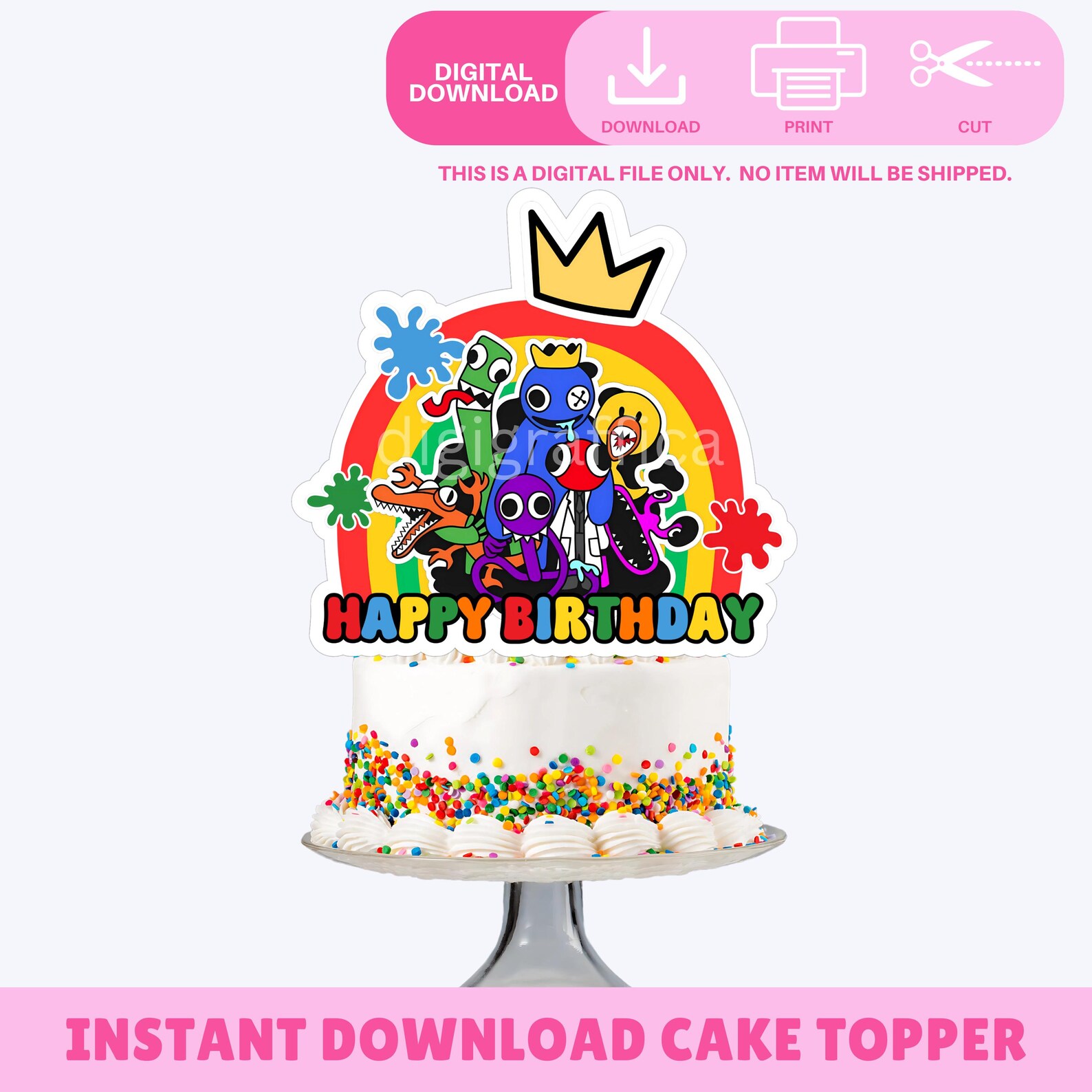 Rainbow Friends Happy Birthday Cake Topper, HBD Topper, Digital Instant ...