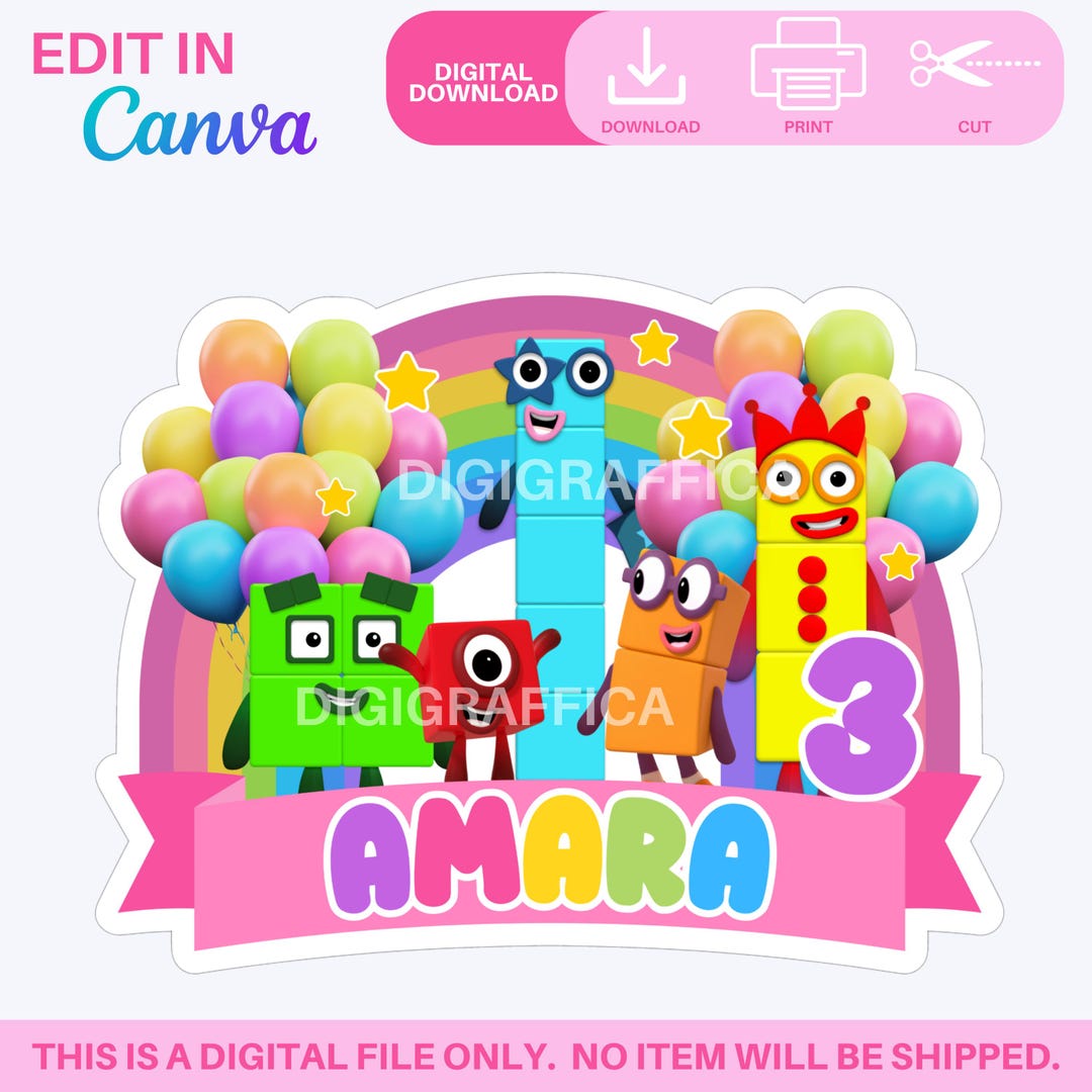 Pink Numberblocks Cake Topper for Girls | Canva Editable Template ...