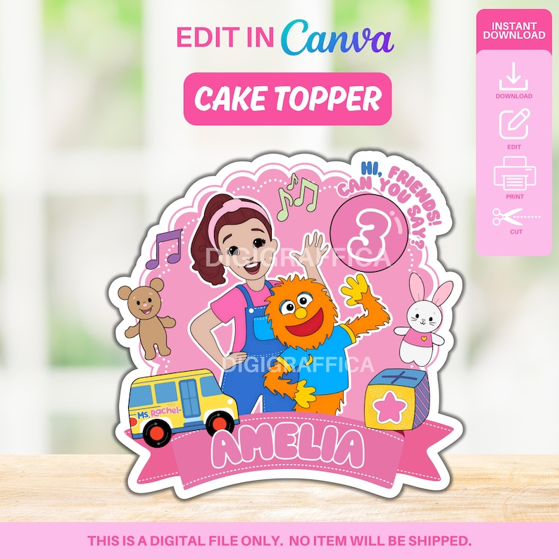 Ms. Rachel Cake Topper: Printable Editable Birthday Party Decoration ...