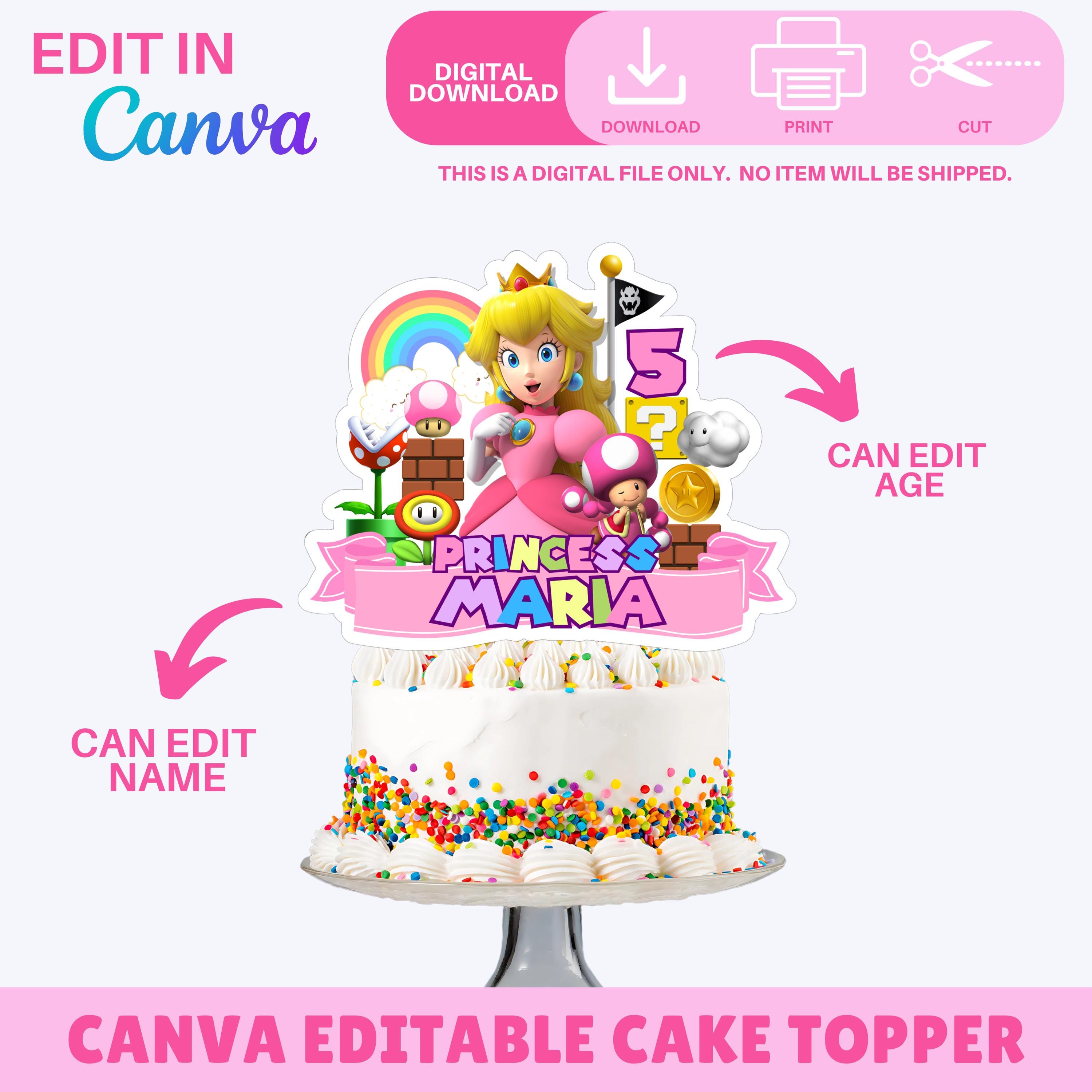 Pink Royal Princess Peach Cake Topper | Canva Editable Birthday ...