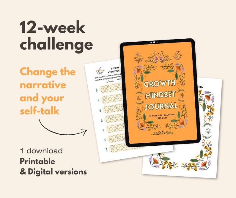 Growth Mindset Journal, Digital & Printable, 12 Weeks Exercises ...