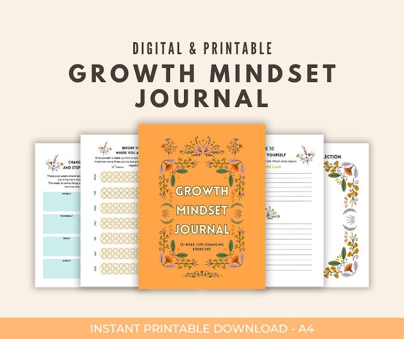 Growth Mindset Journal, Digital & Printable, 12 Weeks Exercises ...