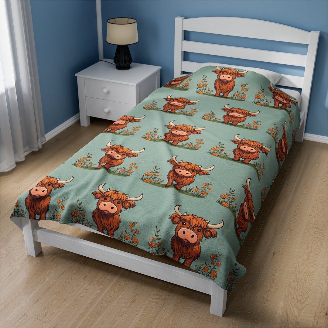 Highland Cow Blanket, Cute Highland Cow Throw, Gift, Bedding, Minky - Etsy