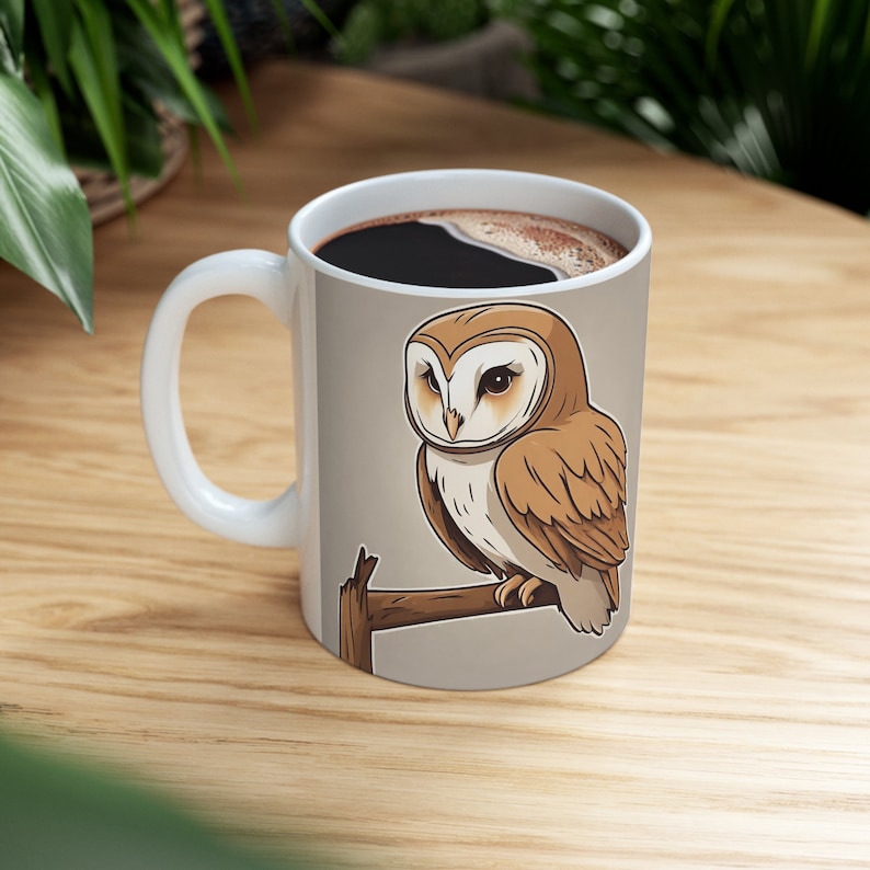 Cute Barn Owl Mug, Owl Cup, Gift, Coffee Mug, Present, Animal Mug, Barn Owl Drinkware, Owl ...