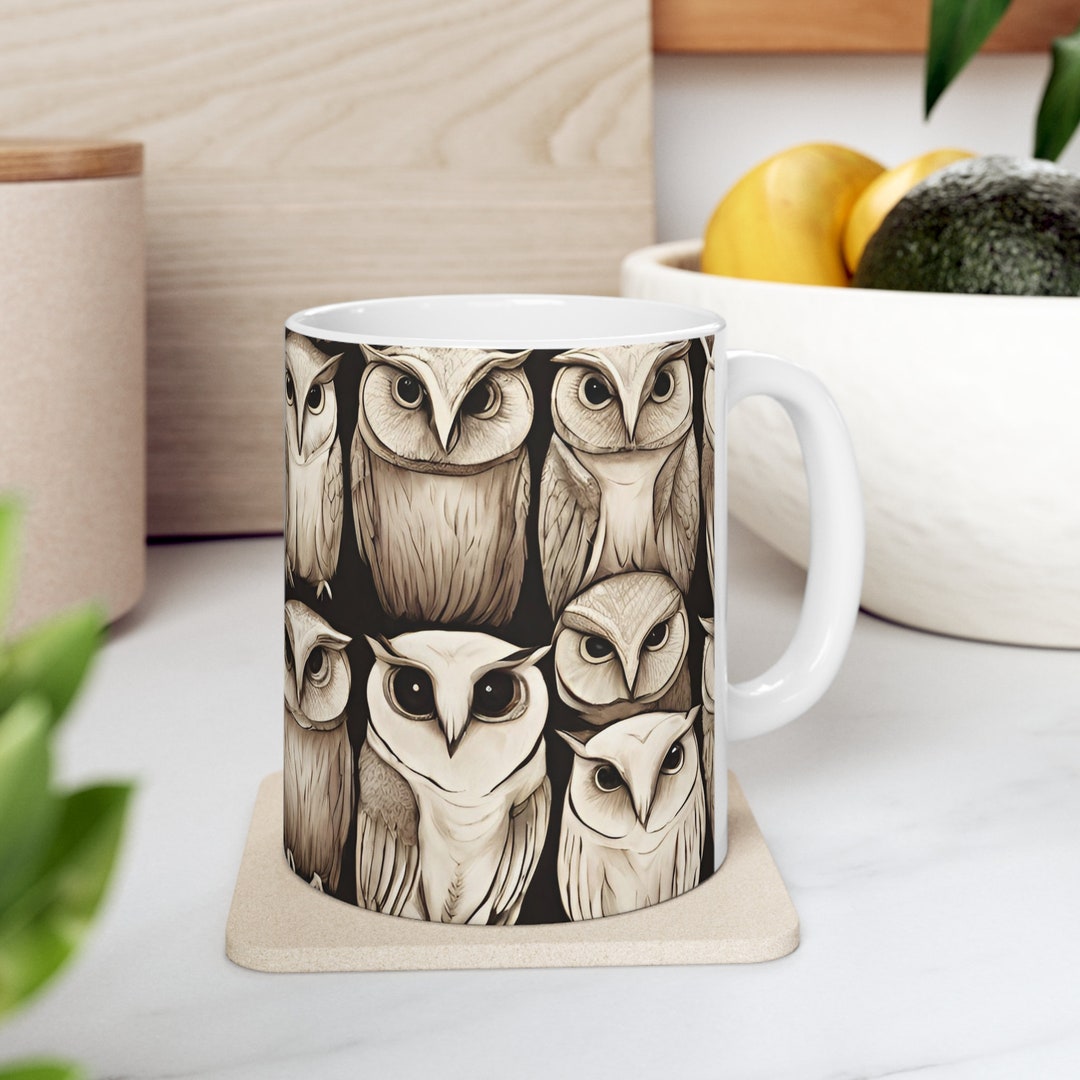 Barn Owl Mug, Owl Cup, Gift, Coffee Mug, Present, Animal Mug, Barn Owl Drinkware, Owl Pattern - Etsy