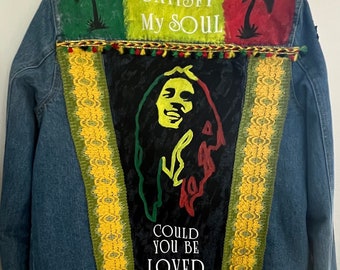 Bob Marley Denim Jacket, Bob Marley Vintage, Rasta Style Jacket, One ...