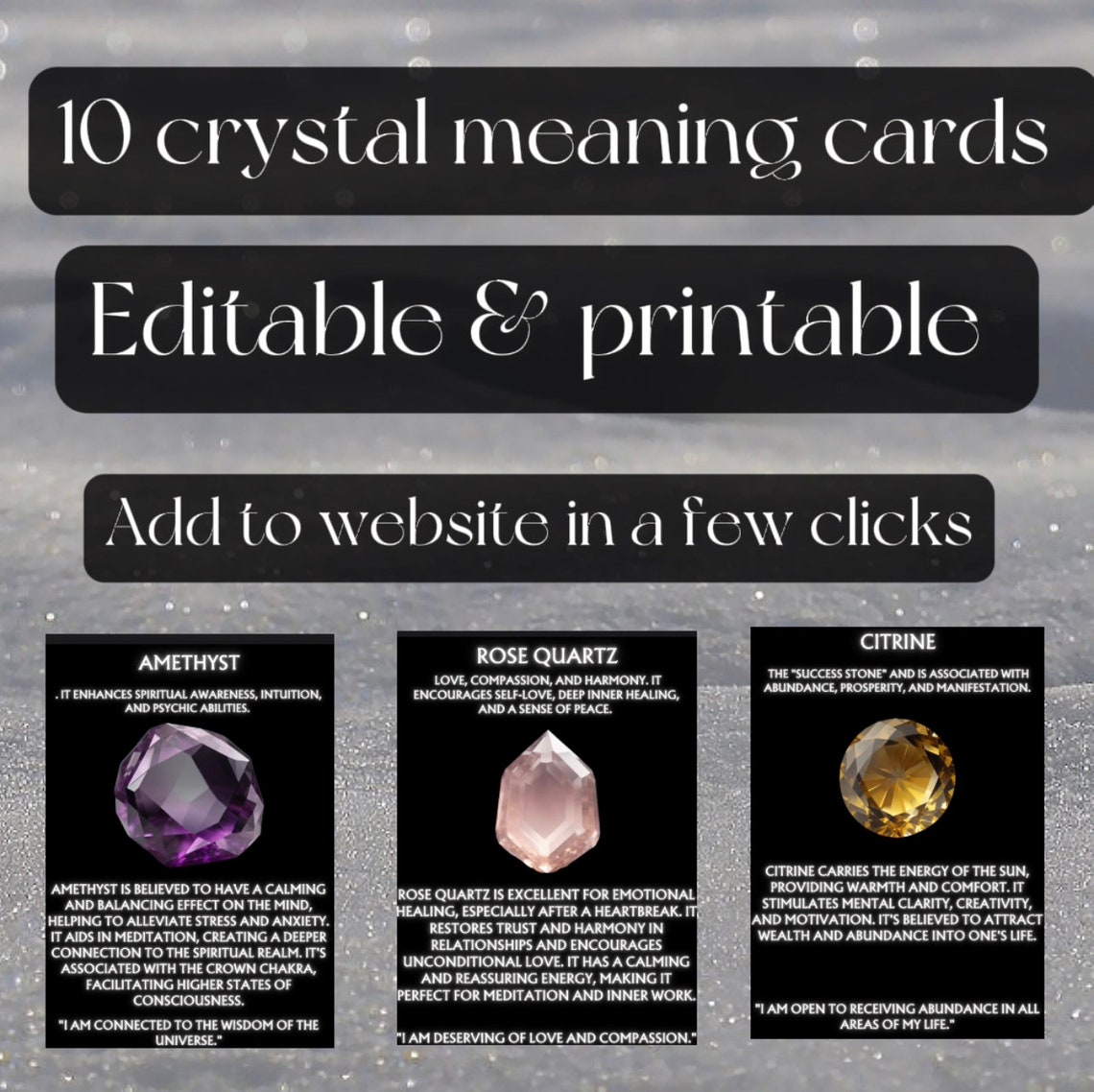 10 Editable Watercolor Crystal Meaning Cards, Printable Gemstone ...