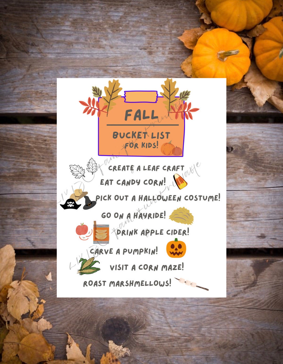 Fall Bucket List for Kids. Printable Fall Activity for Kids. Family Fun ...