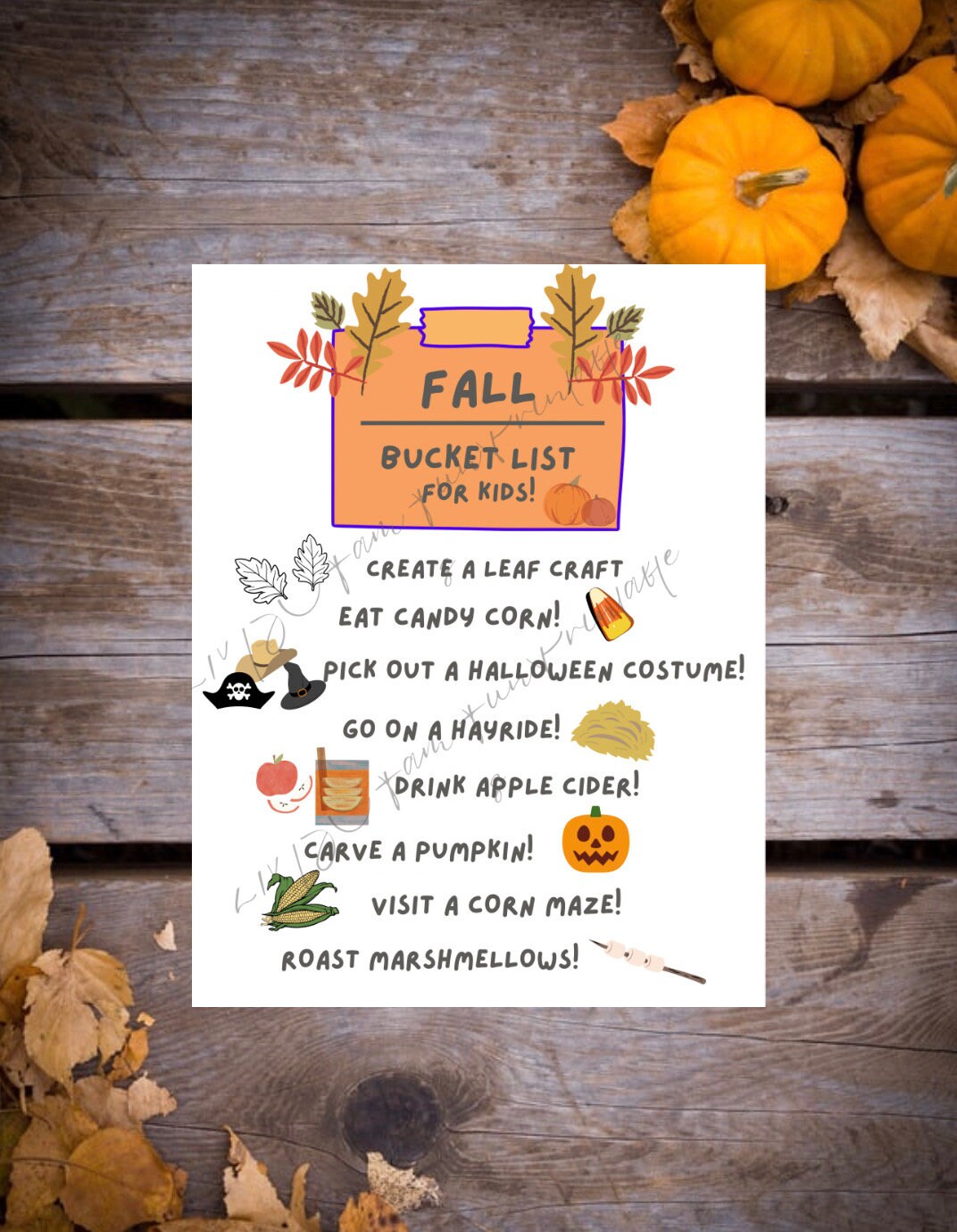 Fall Bucket List for Kids. Printable Fall Activity for Kids. Family Fun ...