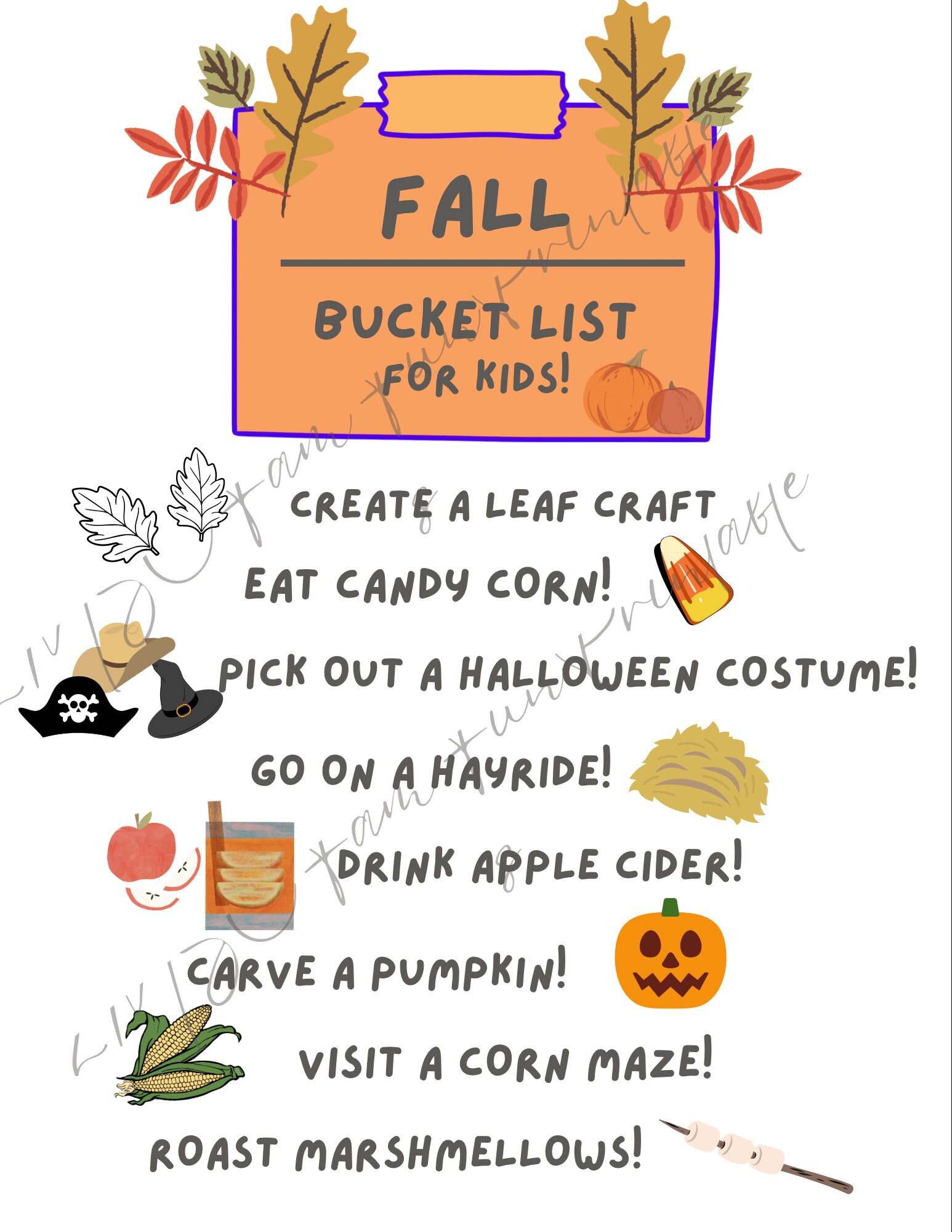Fall Bucket List for Kids. Printable Fall Activity for Kids. Family Fun ...