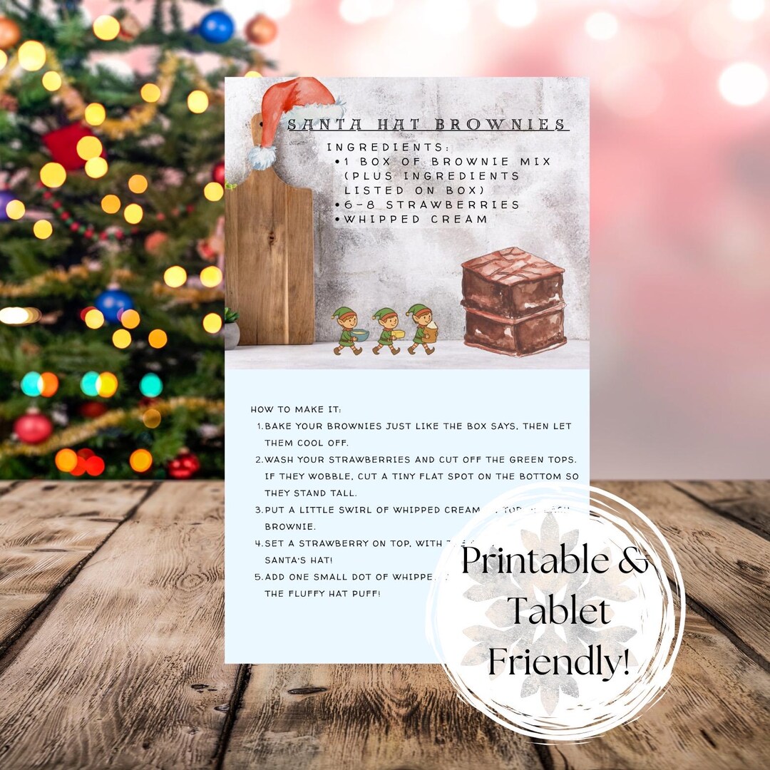 Santa Hat Brownie Digital Recipe Card | Kid Friendly Brownie Recipe ...